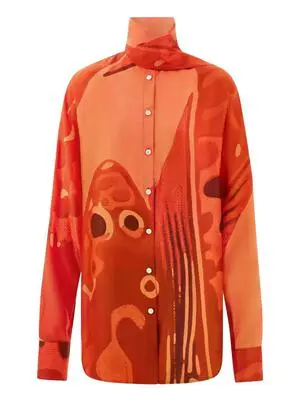 FERRAGAMO Sash-detail Silk Shirt - Orange