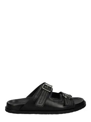 Roberto Cavalli Leather Slip-on Sandals - Black