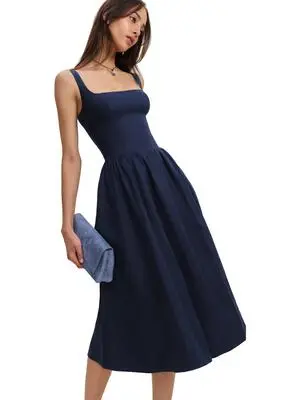 REFORMATION Janu Linen Dress Blue