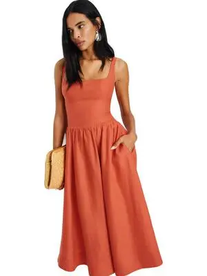 REFORMATION Janu Linen Dress Orange