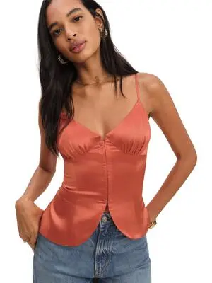 REFORMATION Lumi Silk Top Red Coral