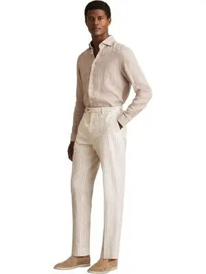 REISS Easton Regular-fit Pinstripe Trousers - Off White/taupe Brown