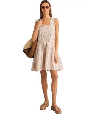 REISS Felicity Shirred Ruffle Hem Mini Dress - Neutral