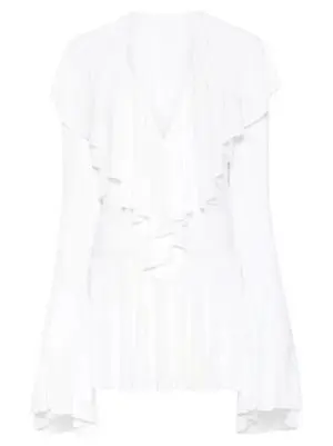 Norma Kamali Long-sleeve Deep V-neck Mini Dress - White