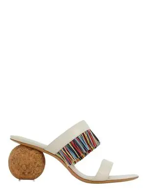 FERRAGAMO 75mm Fringed Heel Sandals - White