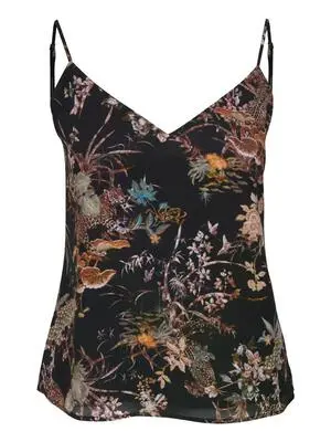L'Agence Floral Print Silk Top - Black