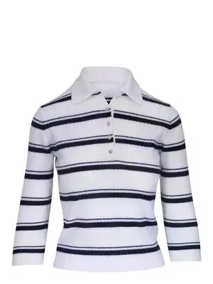 Vince Striped Polo Jumper - White