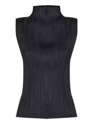 Issey Miyake Pleated High Neck Top - Black