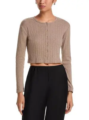 LESET Pointelle Crop Cardigan - Beige Melange