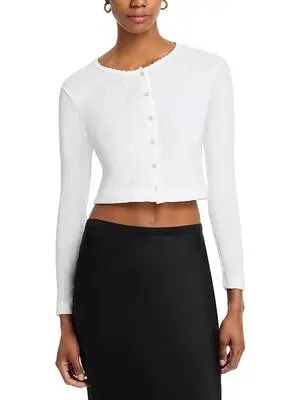 LESET Pointelle Crop Cardigan - White