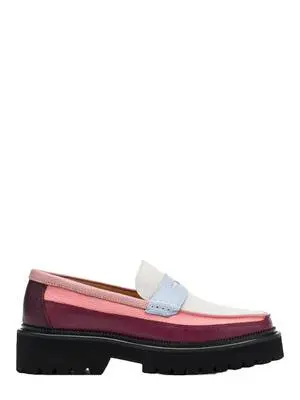 MARC NOLAN Leather Lug Penny Loafers - Colorblock Pink/burgundy/blue