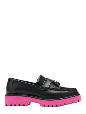 MARC NOLAN Ms. Journey Leather Lug Tassel Loafer - Black/pink
