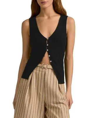 FAVORITE DAUGHTER Ribbed Button-up Sleeveless Top - Black
