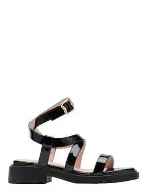 MARC NOLAN Strappy Block Heel Sandal - Black Patent