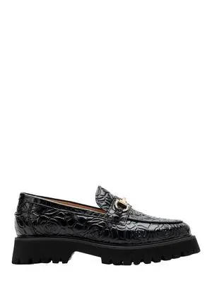 MARC NOLAN Leather Bit Loafers Black Floral
