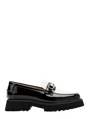 MARC NOLAN Leather Bit Loafers - Black/white Patent