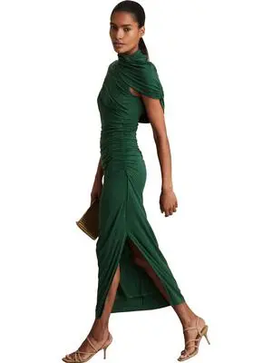 REISS Ruched Midi Dress - Green