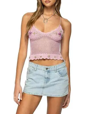 EDIKTED Open Stitch Crop Top - Pink