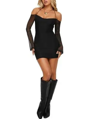 Princess Polly Mixed Media Long Sleeve Mini Dress - Black