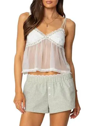 EDIKTED Lace Accent Sheer Camisole