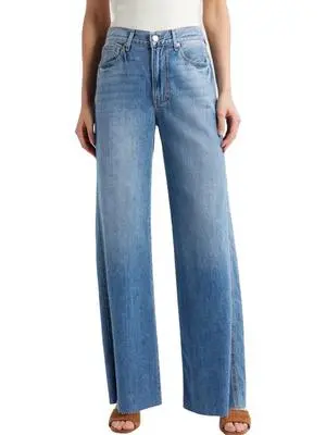Veronica Beard Kasey Raw Hem Mid Rise Wide Leg Jeans - Dusted Glare