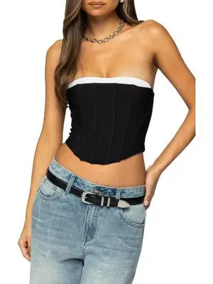 EDIKTED Contrast Detail Mesh Corset Top - Black-and-white