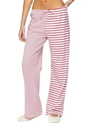 EDIKTED Mixed Stripe Stretch Cotton Drawstring Pants - Red Mix