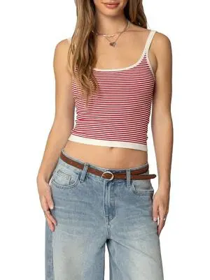 EDIKTED Striped Knit Tank Top - Cream-and-red