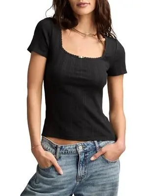 Lucky Brand Pointelle Square Neck Top Jet Black
