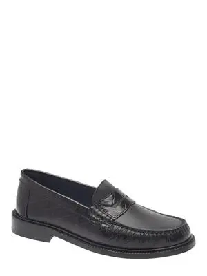 VINNY'S Yardee Croc-embossed Penny Loafer - Black Croco