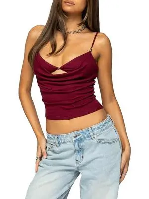 EDIKTED Layered Cowl Neck Knit Camisole - Burgundy