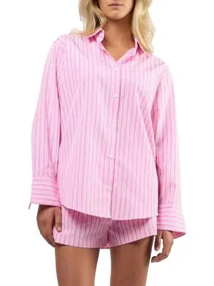 VIENS AVEC MOI Striped Cotton Blend Button-up Shirt - Pink