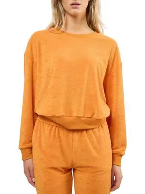 VIENS AVEC MOI Terry Cloth Crewneck Sweatshirt - Orange