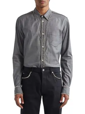 TAKAHIROMIYASHITA THESOLOIST. Stud Embellished Plaid Twill Button-up Shirt - Black X White(glen Check)