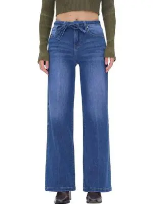 BAYEAS High-waist Wide-leg Jeans With Tie Belt - Starlight