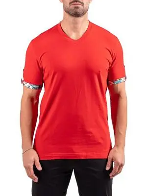 MACEOO Vivaldi Scarlet V-neck Cotton T-shirt - Red