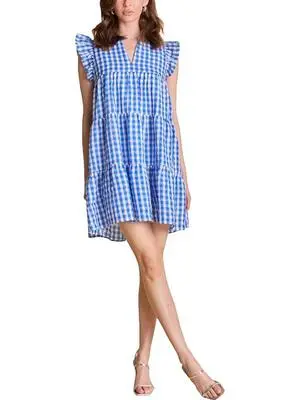 English Factory Gingham Check Tiered Minidress - Blue