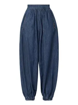 Valentino Garavani Embroidered Chambray Tapered Pants Navy