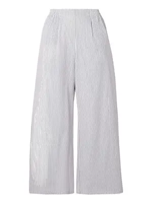 LESET Yoshi Pinstriped Wide-Leg Pants Light Gray