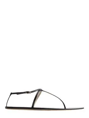 CHRISTEN Mono Leather T-strap Flat Sandals - Black