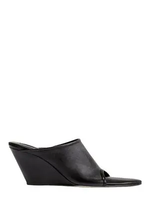CHRISTEN Stretch Leather Wedge Slide Sandals - Black