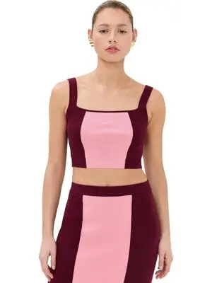 LE BOP Colorblocked Knit Tank - Burgundy & Flamingo