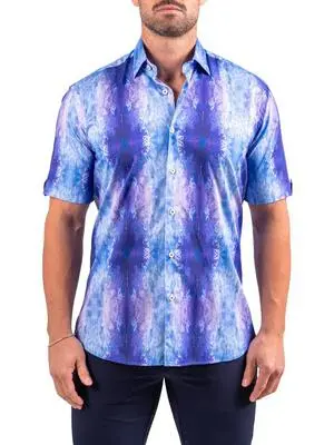 MACEOO Galileo Resistance2217 Short Sleeve Cotton Button-up Shirt - Blue