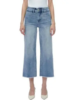 BAYEAS Frayed High-rise Wide-leg Jeans - Light Blue