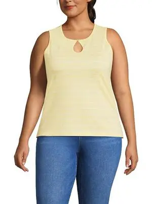 LANDS' END Keyhole Supima Tank - Pale Yellow/ivory Stripe