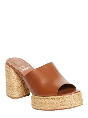 CHRISTIAN LOUBOUTIN Calakala Espadrille Platform Slide Sandal - Cuoio/ Lin Cuoio