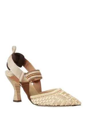 Fendi Colibri Slingback Pumps - Beige Rafia