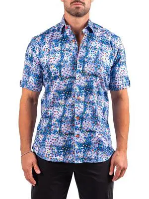 MACEOO Galileo Resistance0330 Short Sleeve Cotton Button-up Shirt - Blue