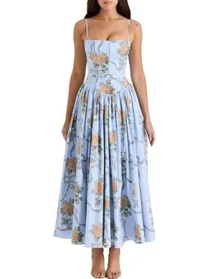 House Of Cb Ysabella Floral Maxi Sundress - Yellow Rose Blue