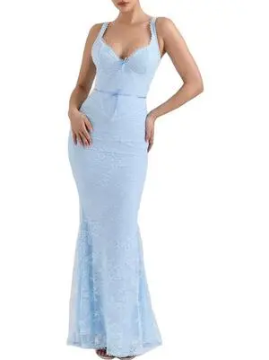 House Of Cb Sara Lace Mermaid Gown - Ice Water